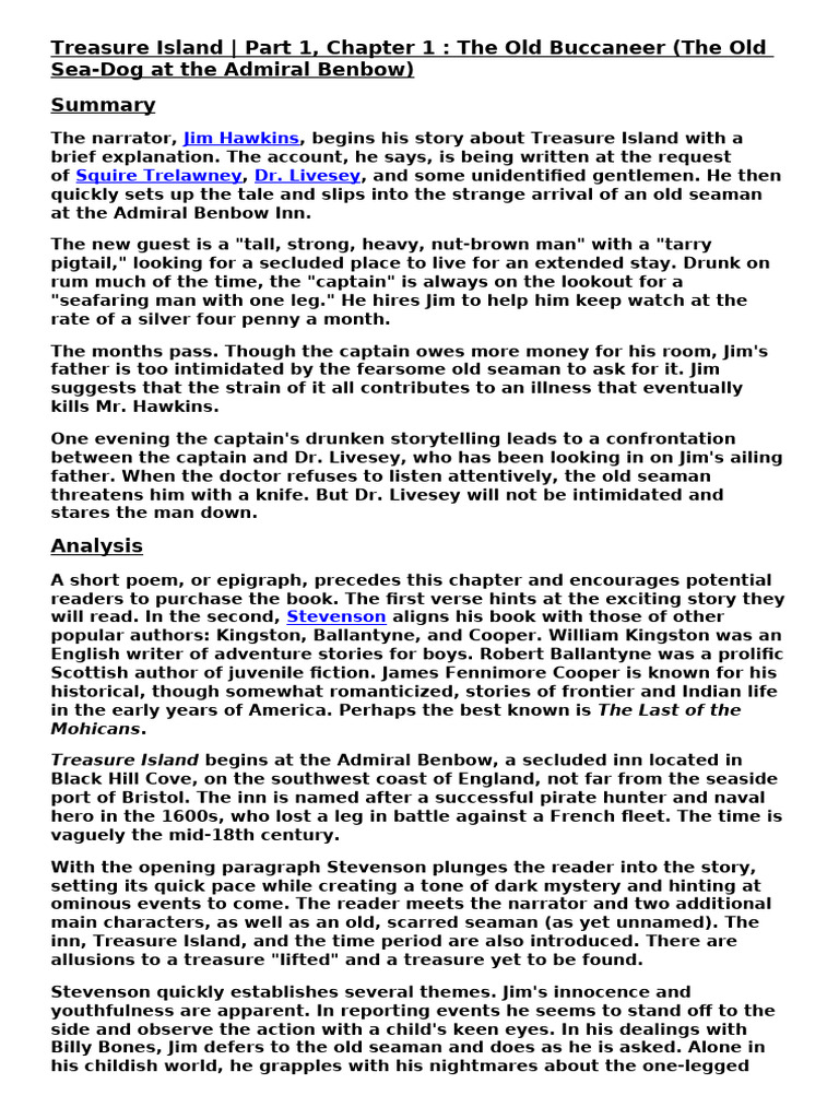 Treasure Island-Summary N Analysis 1-12 | PDF | Treasure Island