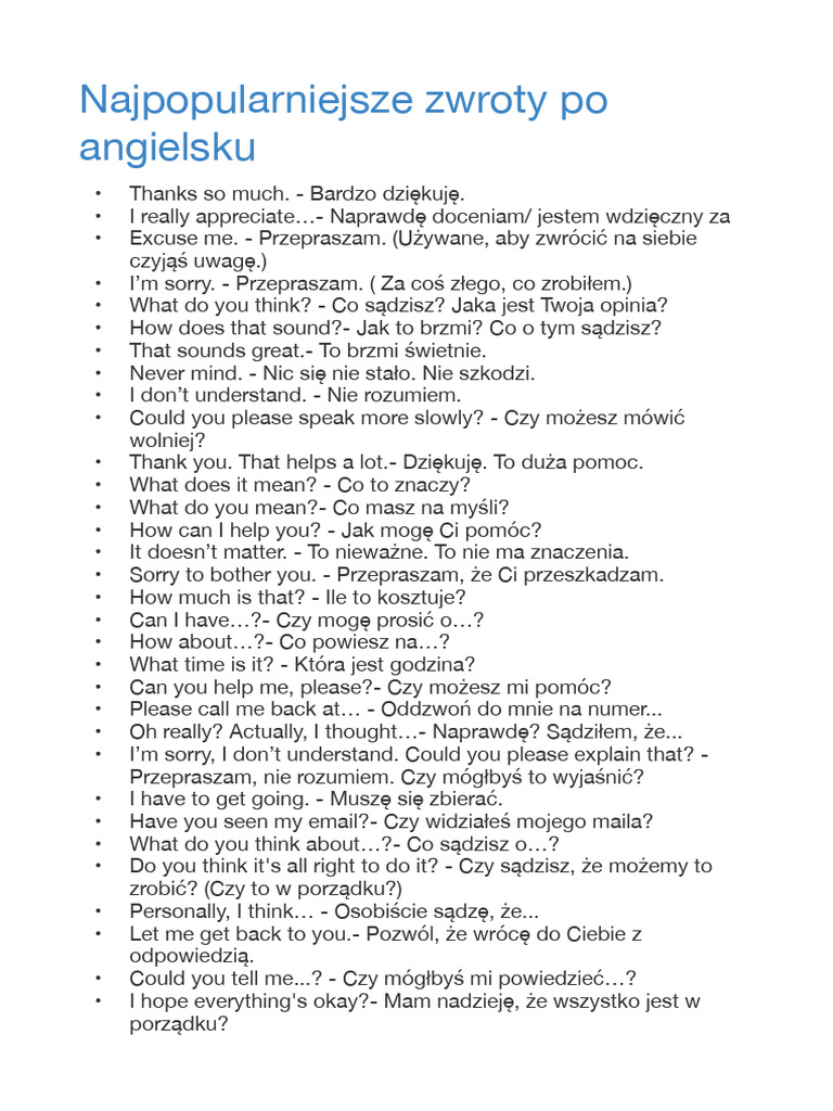 Zwroty do konwersacji angielski | PDF