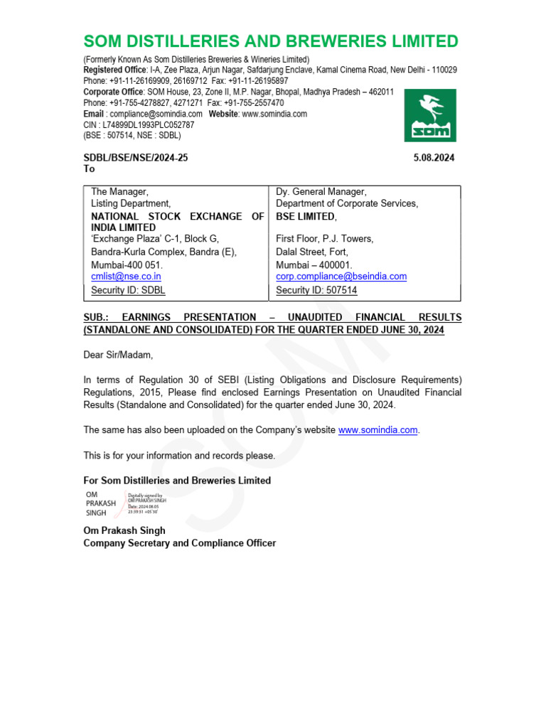 Som Distilleries and Breweries Limited: Registered Office Corporate ...