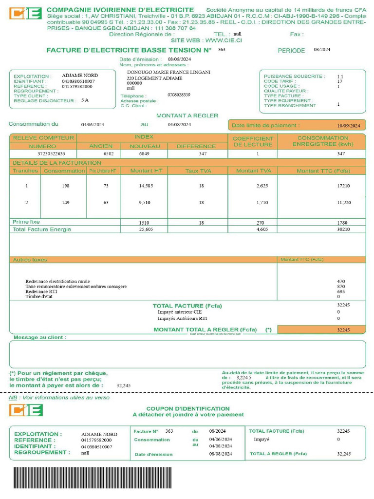 Facture - Cie - Mlle Lingani | PDF