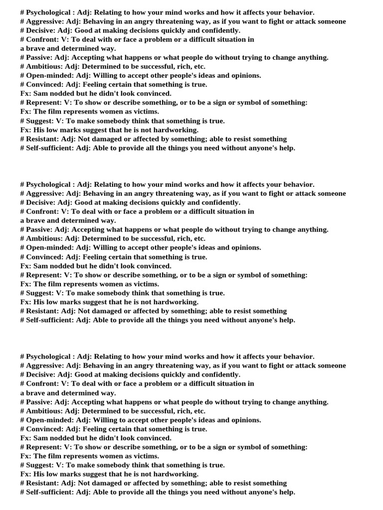 Key Psychological Terms Explained | PDF | Feeling | Aggression