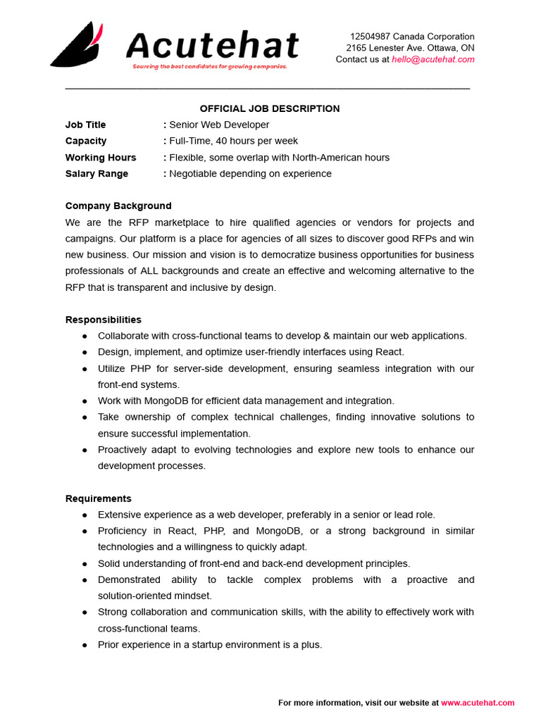 Jd Senior Web Developer Prosal Io Pdf