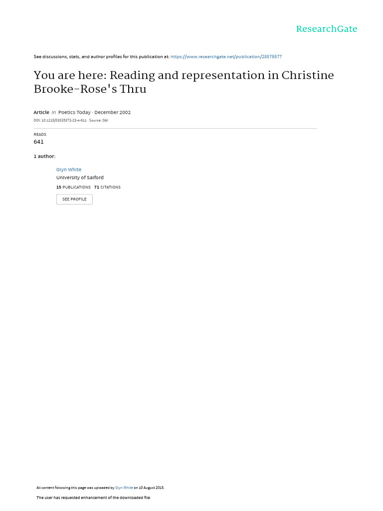 Brooke-Rose's Thru | PDF | Narrative | Postmodernism