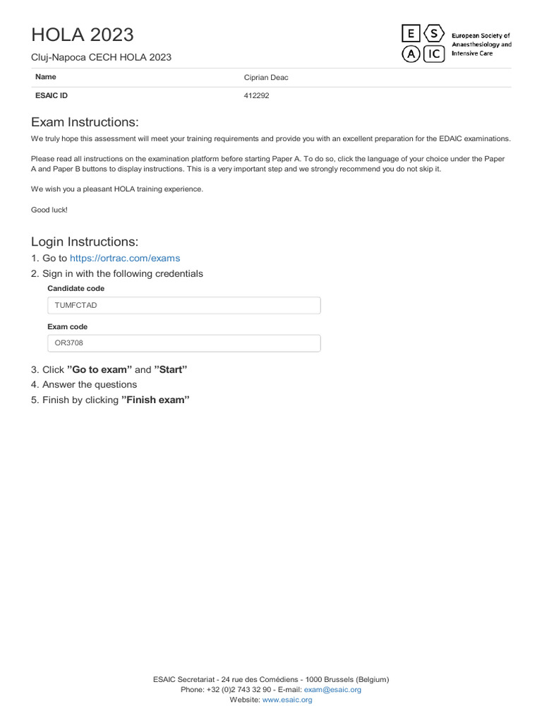 OLA 2023 - Hola Paper A Candidate Instruction | PDF