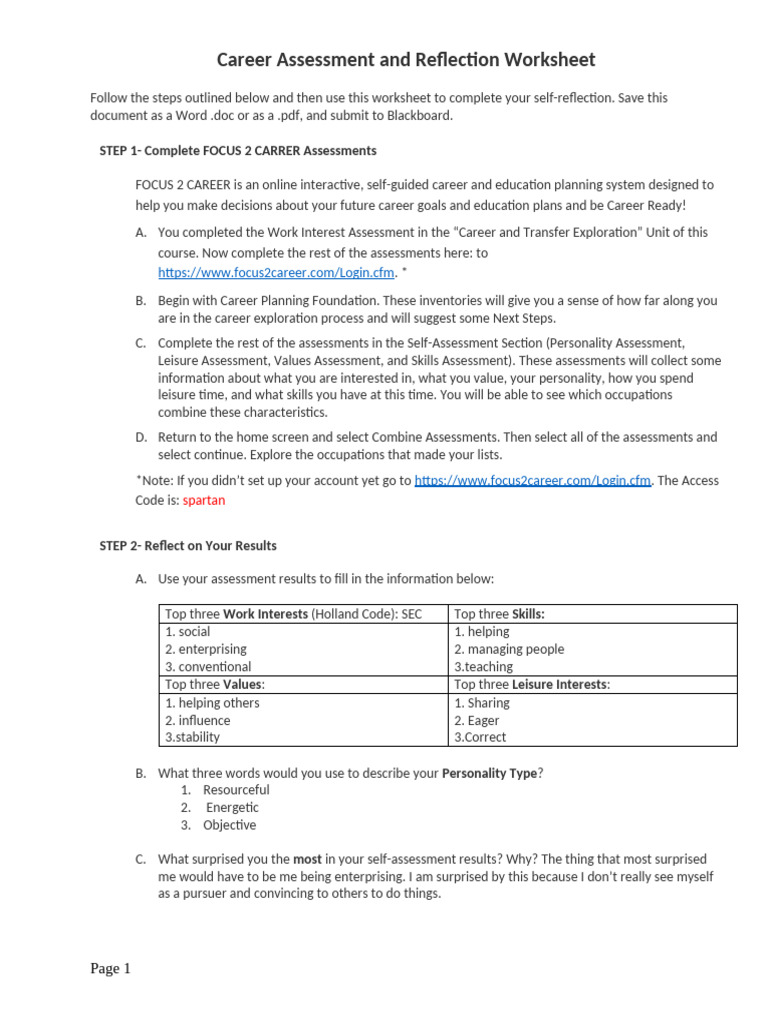 Career-Transfer Worksheet | PDF | Psychology | Cognition