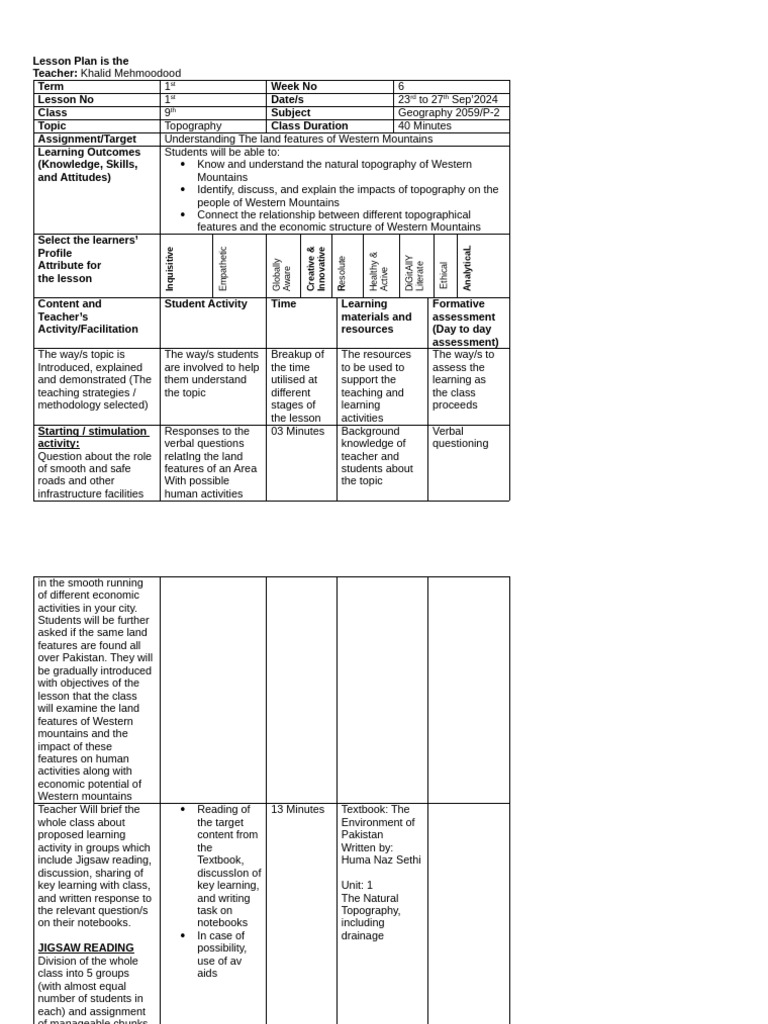 WK 6 LPs Geography Grade 9 | PDF | Learning | Lesson Plan