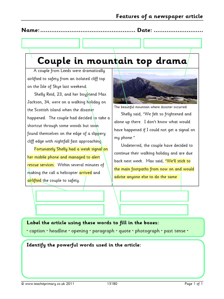 Features of A Newspaper Article | PDF