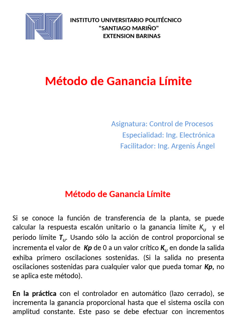 Método de Ganancia Límite en Control PID | PDF | Ecuaciones | Matemáticas