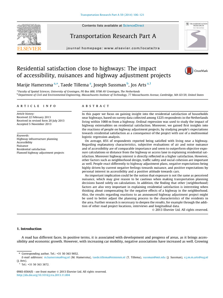 Residential Satisfaction Close To Highways The Impact | PDF | Highway ...