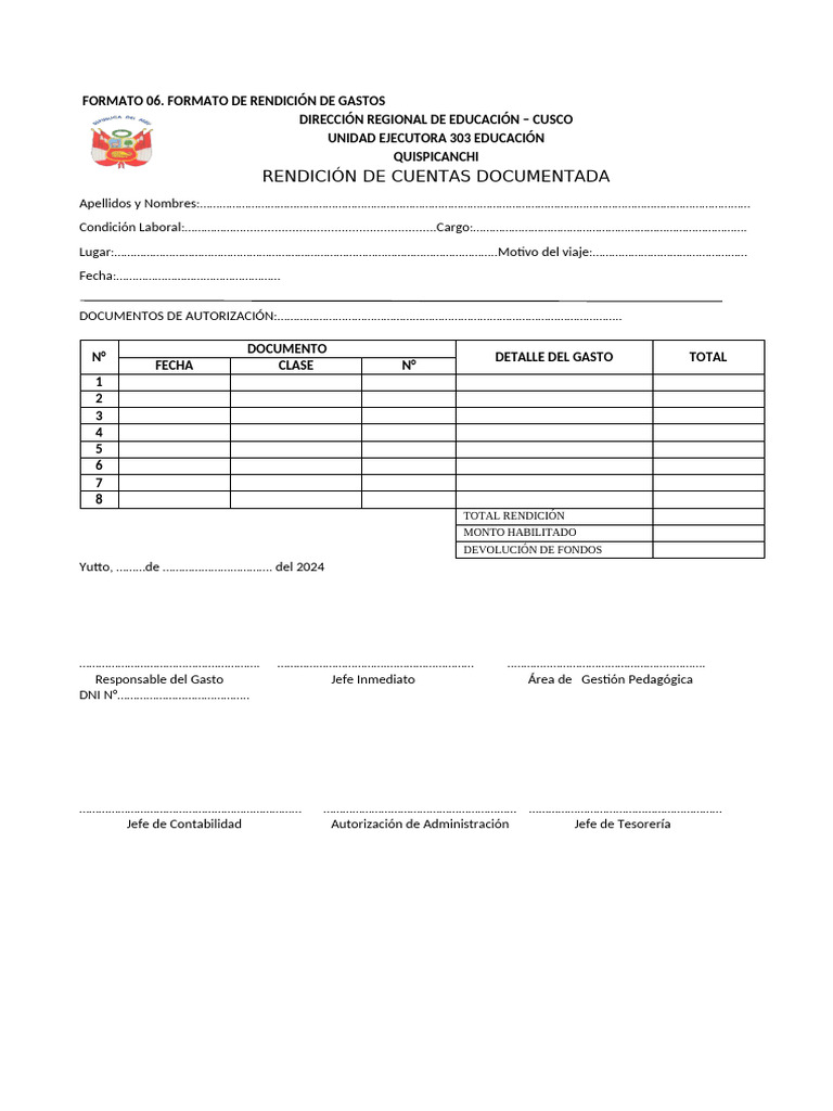 Formato 06 de Viáticos - 2024 | PDF | Gobierno