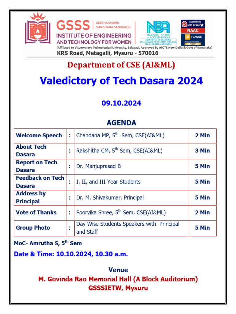 Tech Dasara 2024 Valedictory | PDF