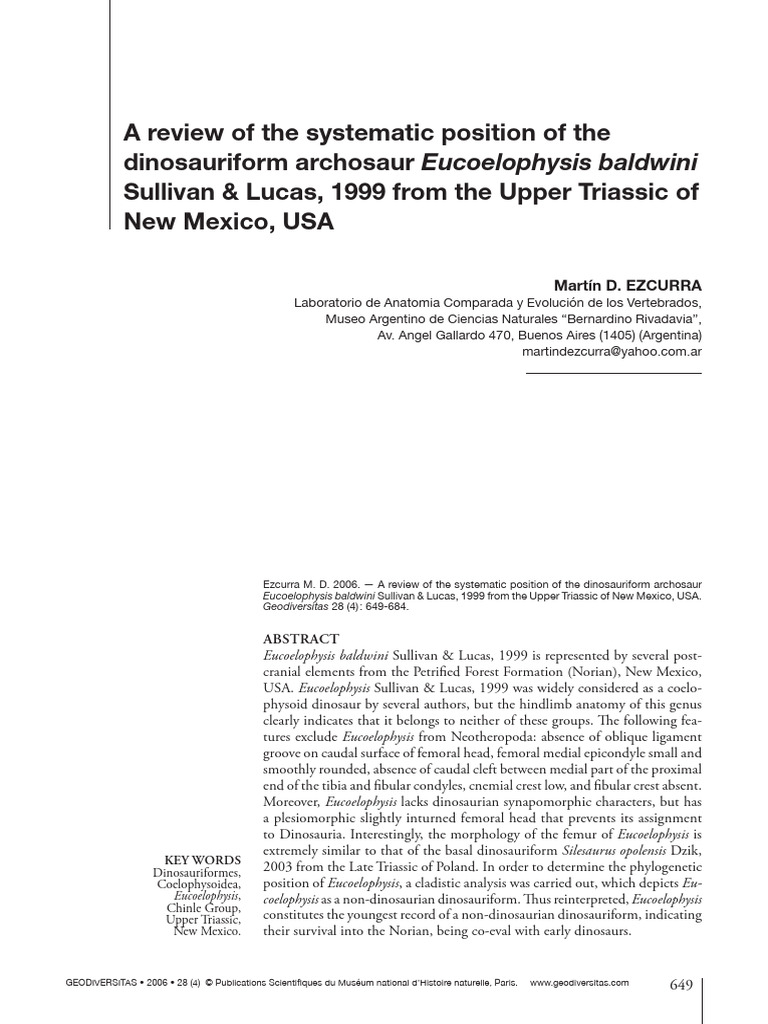 Ezcurra 2006 A review of the systematic position of the dinosauriform ...