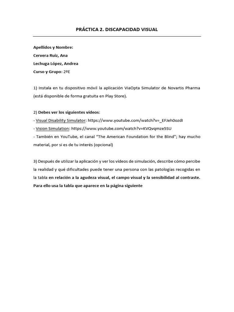 Praì Ctica 2.discapacidad Visual | PDF | Percepción visual | Agudeza visual
