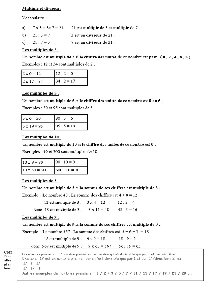 Évaluation des multiples et diviseurs CM2 | PDF | Nombre premier ...