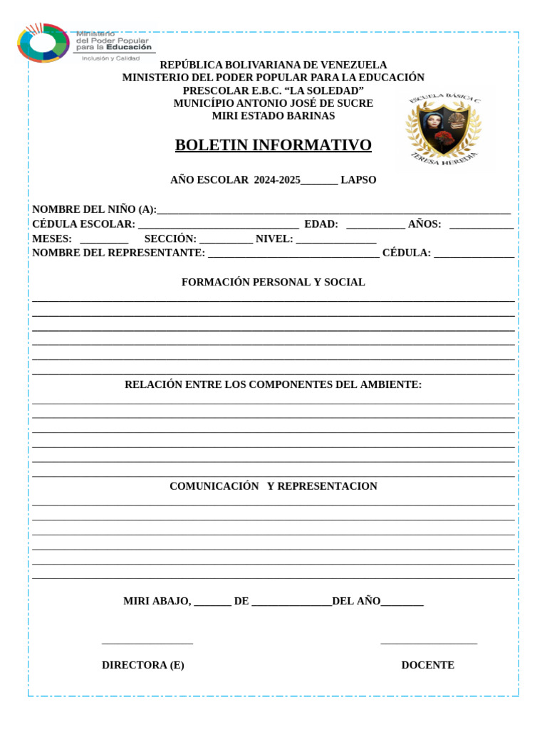 Boletin para Preescolar | PDF