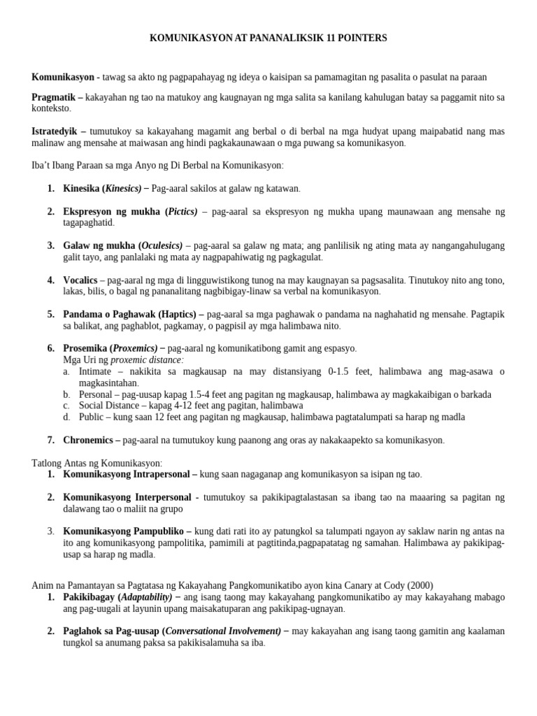 Komuni 11 Pointers Q2 | PDF