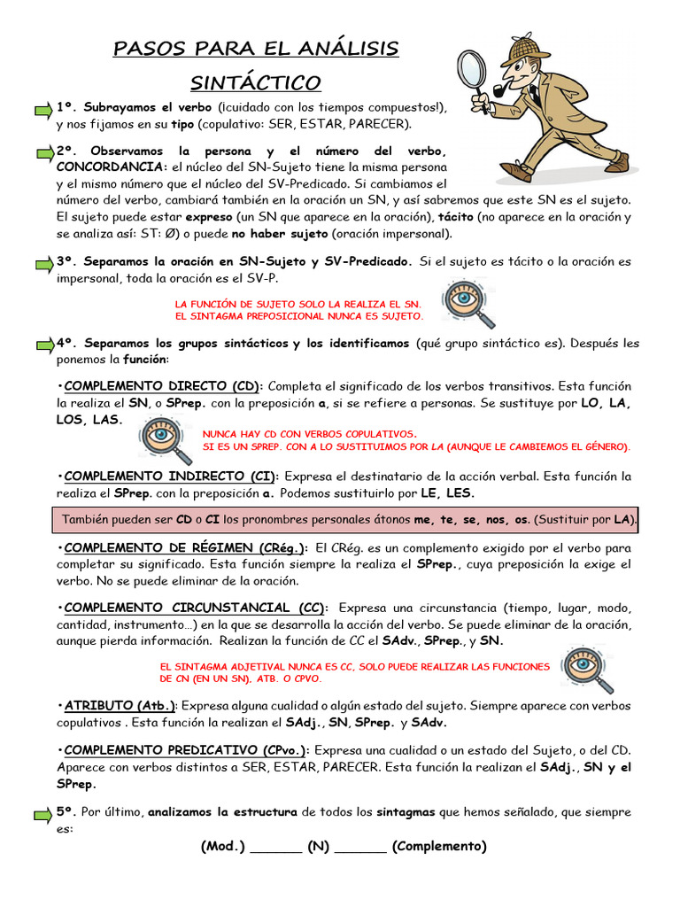 PASOS PARA EL ANÁLISIS SINTÁCTICO DE LA ORACIÓN SIMPLE 2023-24 | PDF ...