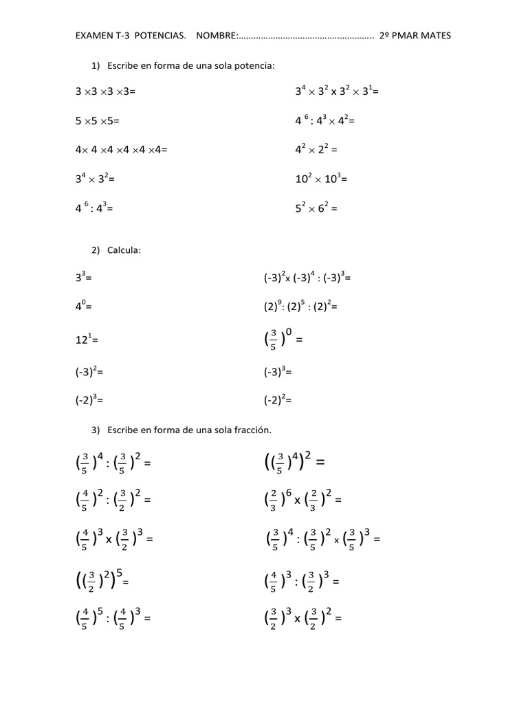 3examen t3 Potencias Pmar 2018 | PDF