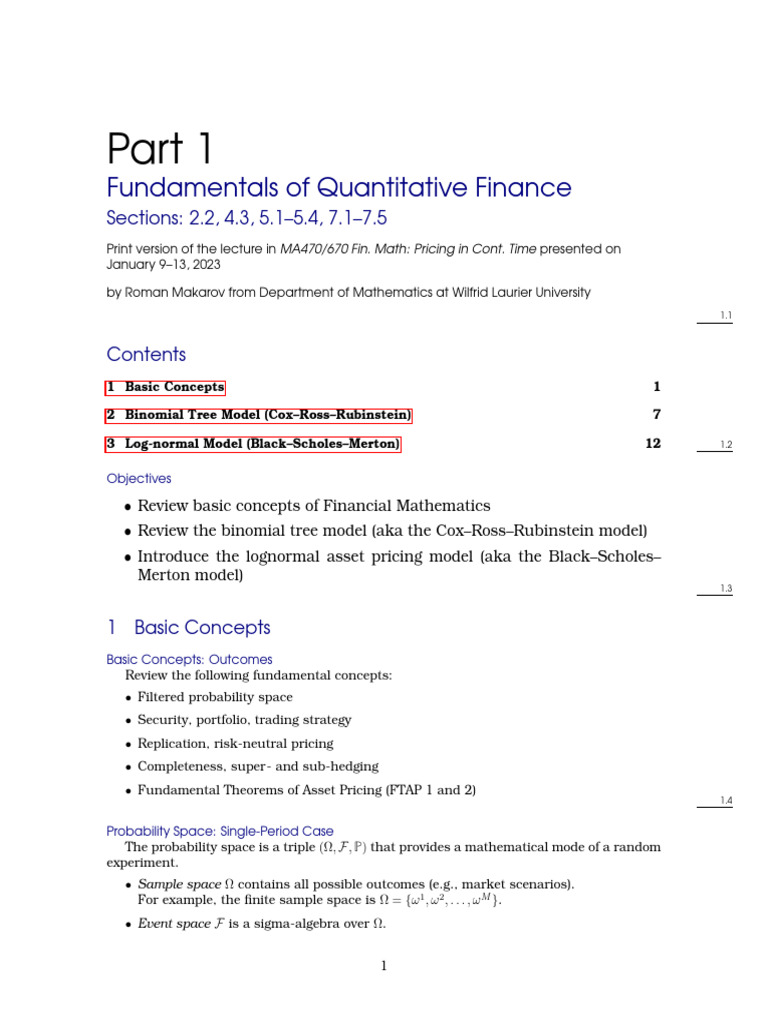 Part 1 Fundamentals of Quantitative Finance PDF | PDF | Black–Scholes Model | Mathematics