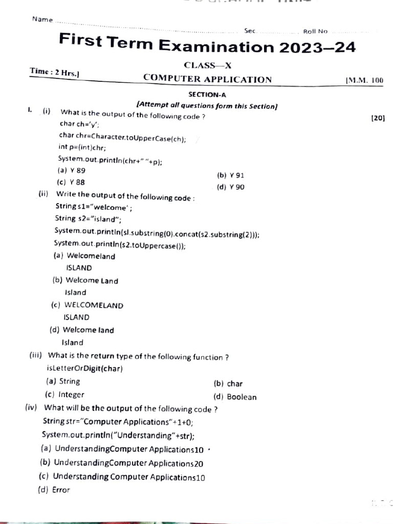 Class X Computer Applications Exam 2023 | PDF | Parameter (Computer ...