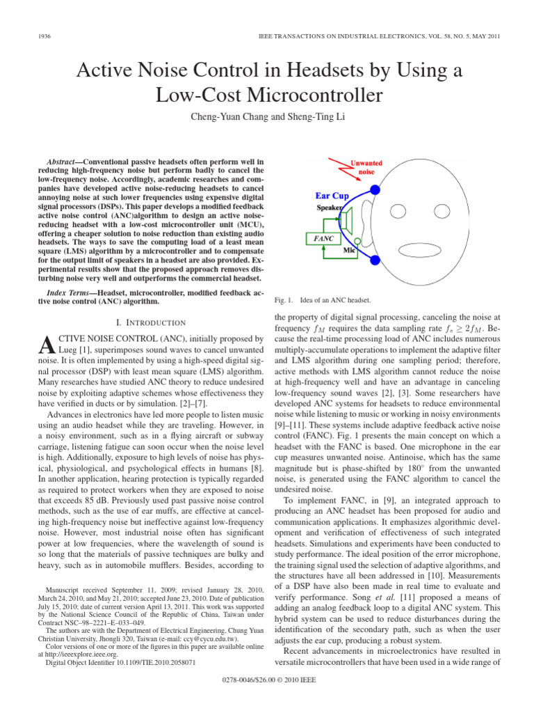 Active Noise Control in Headsets by Using A Low-Cost Microcontroller ...