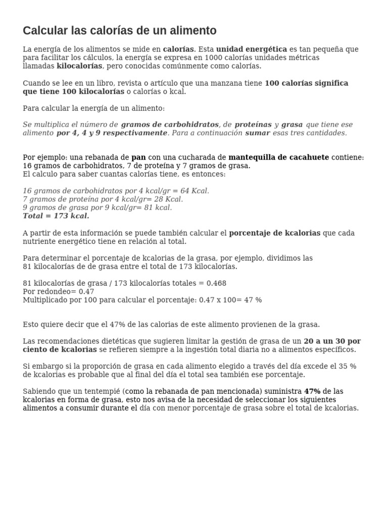 Calcular Las Calorías de Un Alimento | PDF