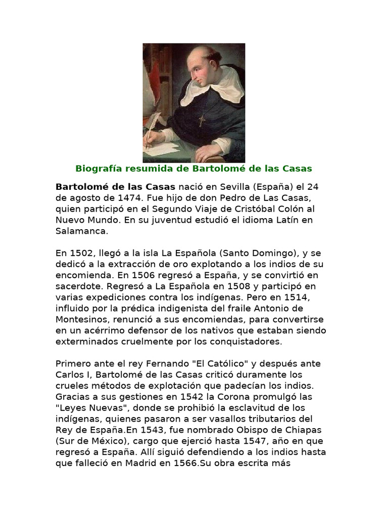 Biografía resumida de Bartolomé de las Casas | PDF
