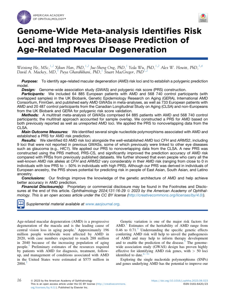 AMD Risk Loci and Prediction Model | PDF | Genome Wide Association Study | Genetics