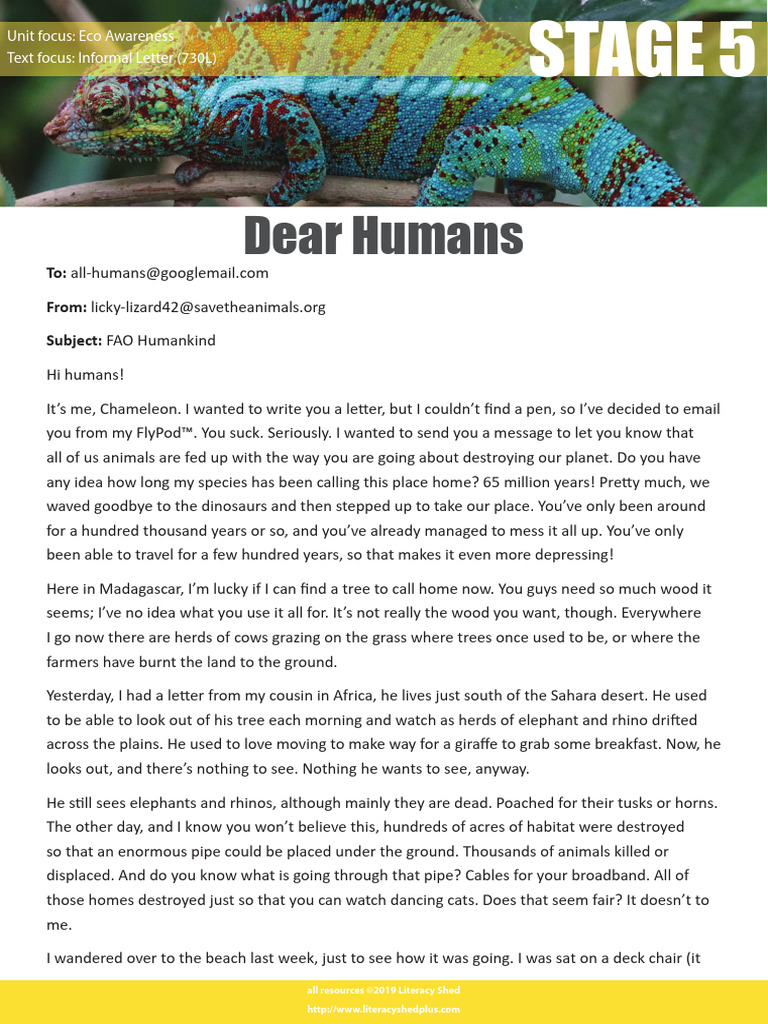 Dear Humans Stage 5 Comp Comprehension Pack | PDF