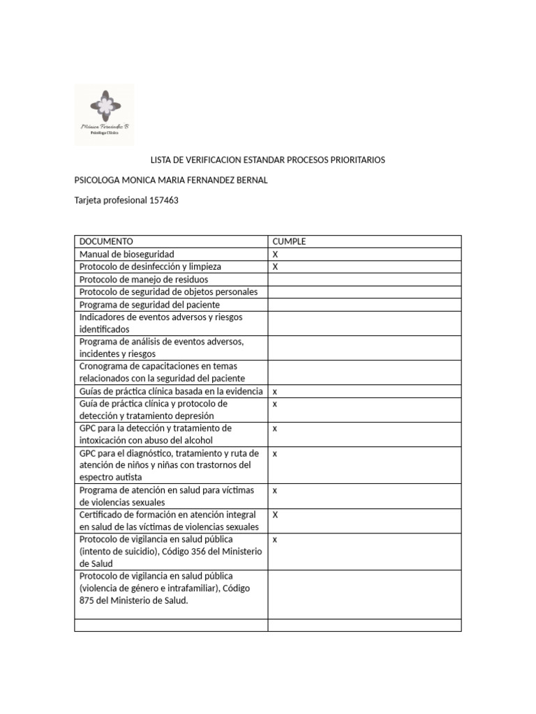Lista de Verificacion Procesos Prioritarios | PDF