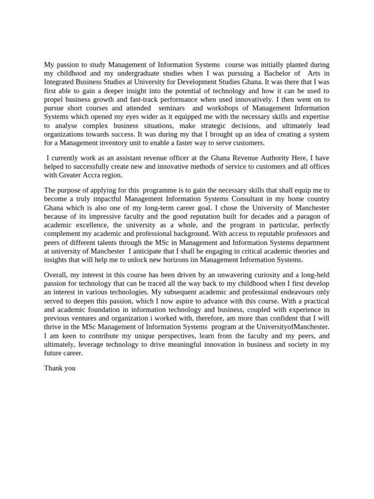 Lse Personal Statement Msc Management Of | PDF