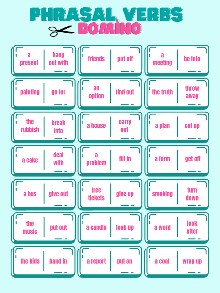 Turquoise & Pink Phrasal Verbs Domino Cutout | PDF
