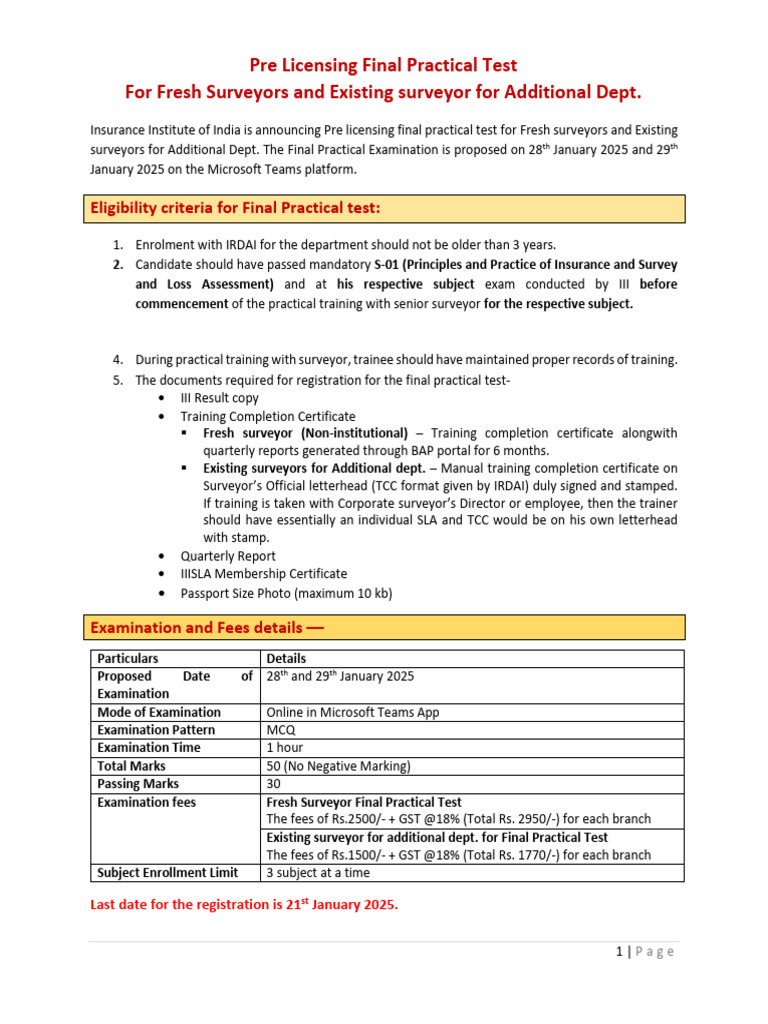 Surveyor Final Practical Test 2025 Details | PDF