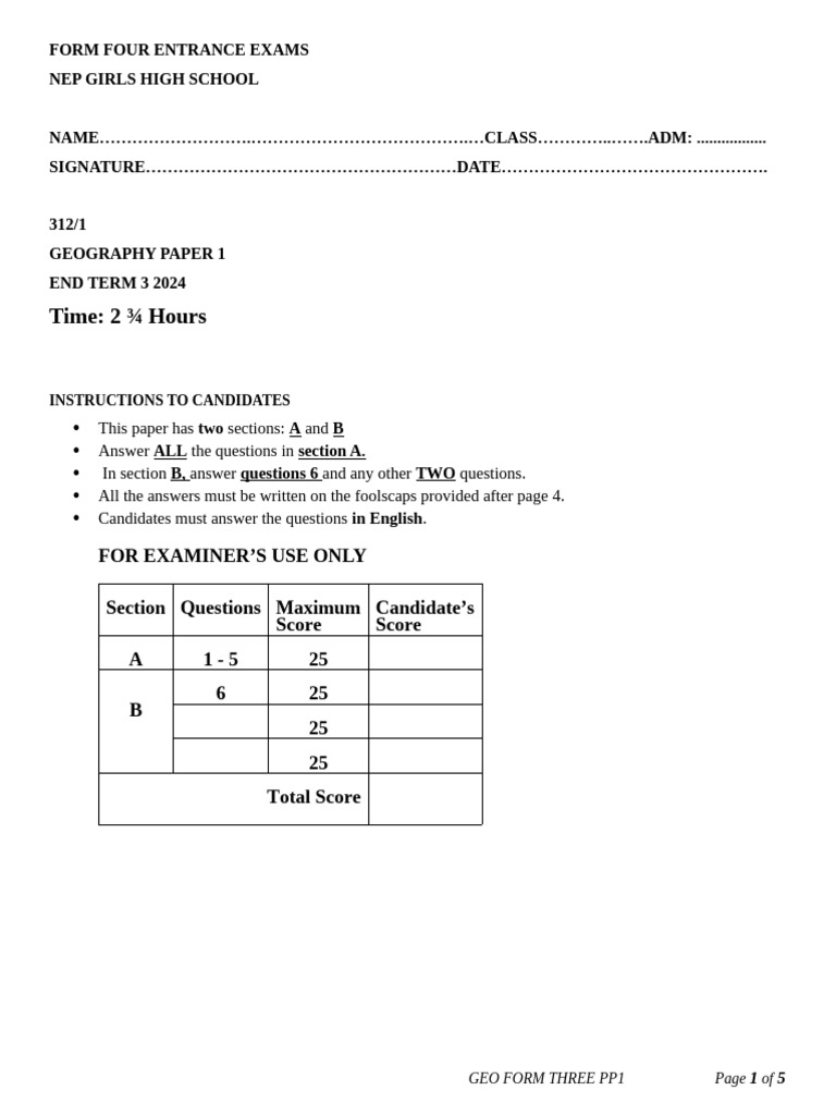 Geo Paper 1 2024 Term 3 | PDF | Aquifer | Groundwater