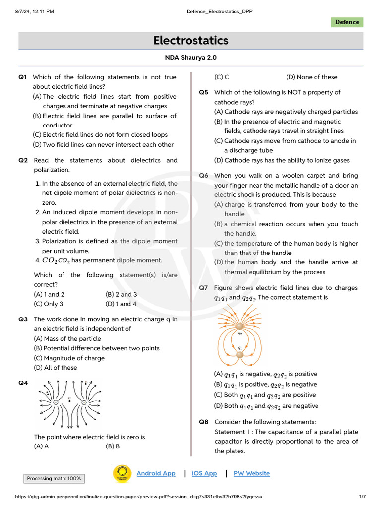 Defence_Electrostatics_Shaurya 2.0 (1) | PDF | Chemical Polarity | Dipole