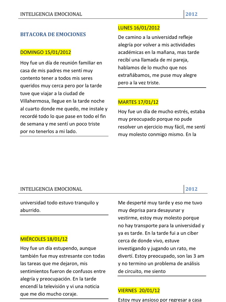 Bitacora de Emociones Auto Guard Ado) | PDF | Inteligencia emocional ...