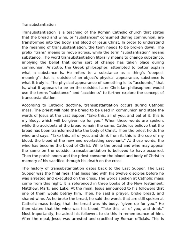 Transubstantiation vs. Consubstantiation | PDF | Eucharist | Christian ...