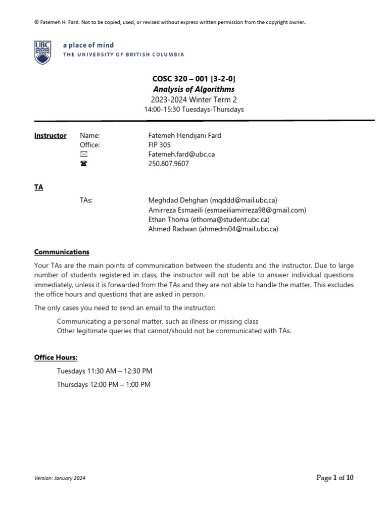 COSC 320 course outline | PDF | Algorithms | Copyright COSC 320 course outline | PDF | Algorithms | Copyright