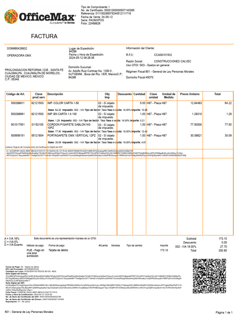 Factura OfficeMax: Detalles y Total | PDF | Mercado (economía) | Impuestos