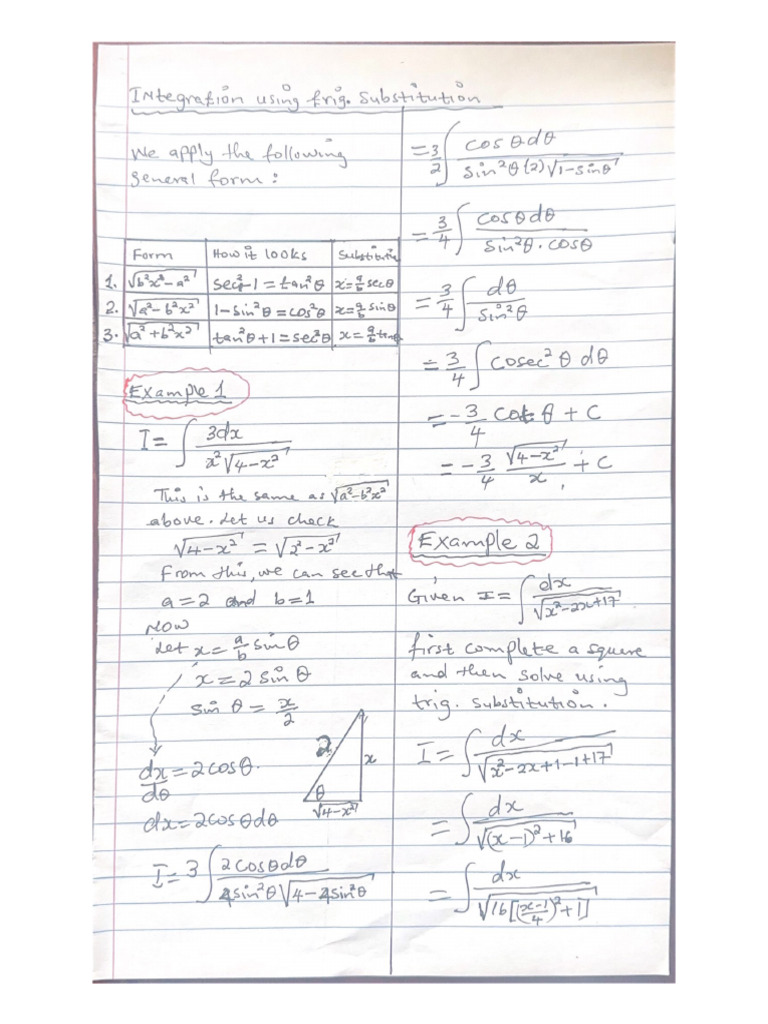 Integration Using Trig Substitution | PDF