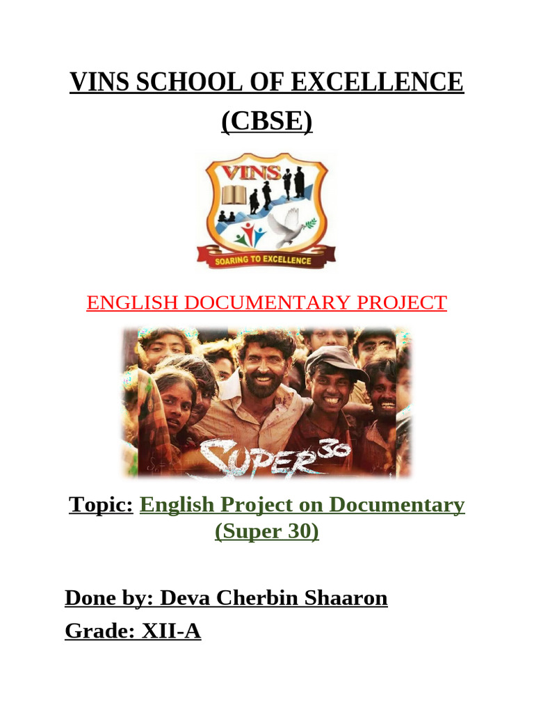 XIIth English Documentary Project On Super 30 | PDF
