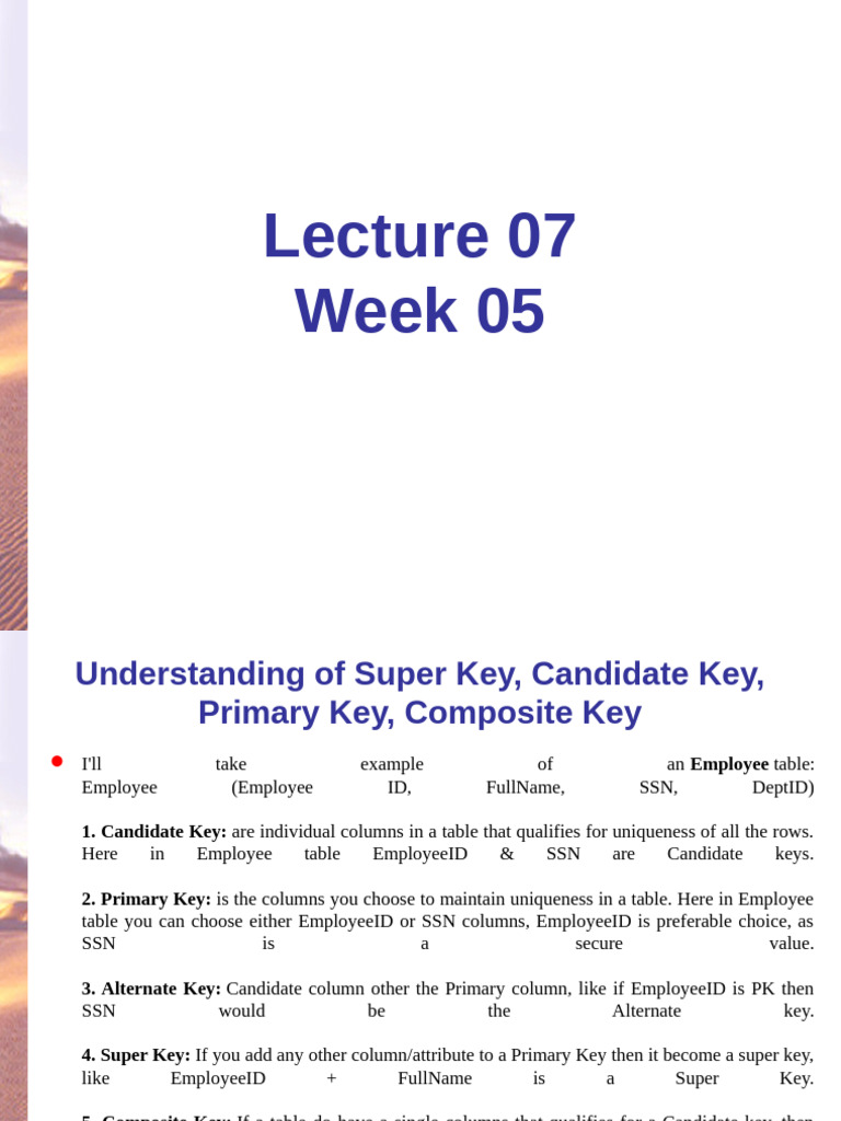Understanding of Super Key, Candidate Key, Primary Key, Composite Key | PDF | Conceptual Model ...