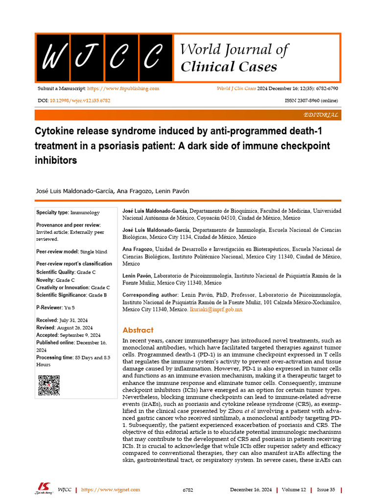 Cytokine Release Syndrome Induced by Anti-Programmed Death-1 Treatment ...