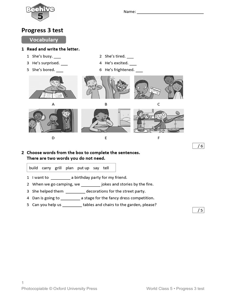 Beehive Tests Level 5 Progress Test 3 | PDF