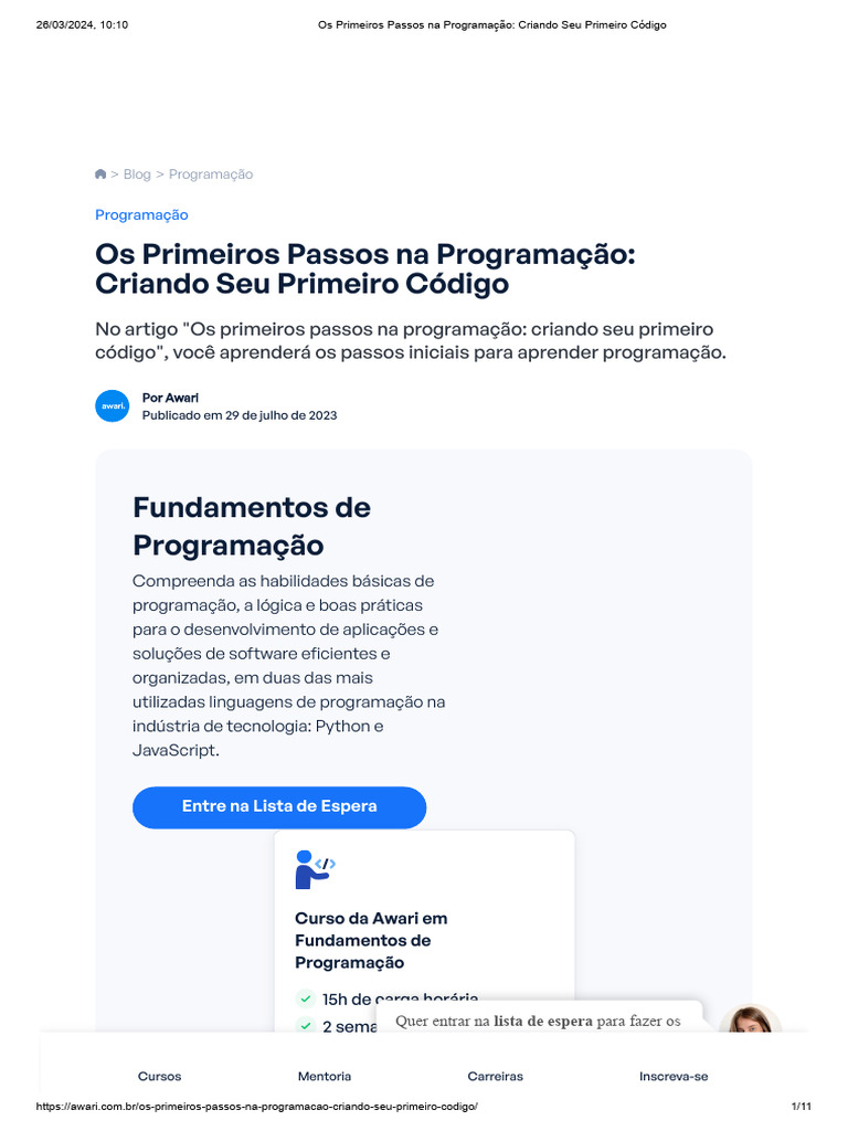 Os Primeiros Passos na Programação_ Criando Seu Primeiro Código | PDF ...
