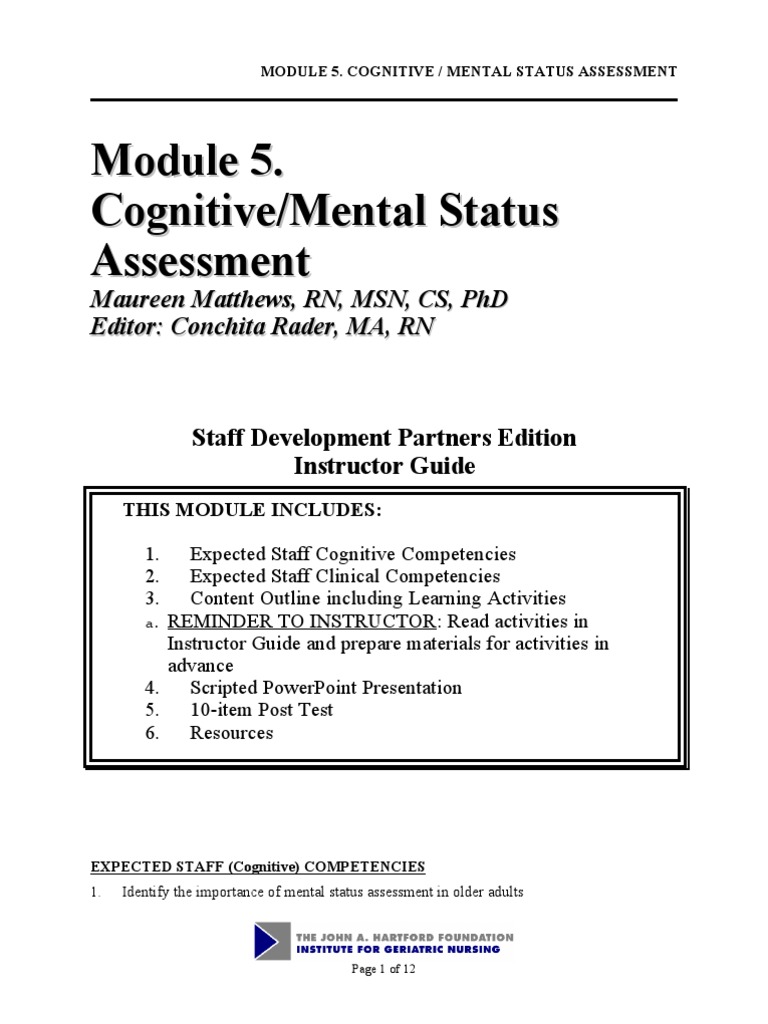 Module 5 Cognitive Mental Assessment | PDF | Dementia | Major ...