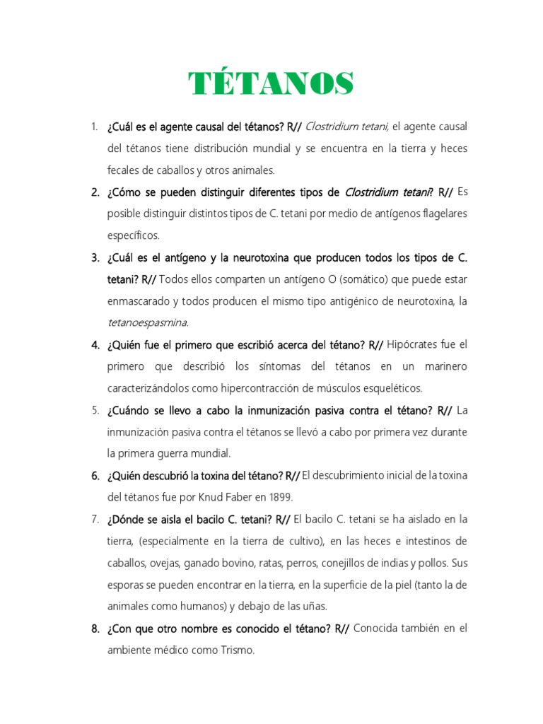 TÉTANOS | PDF | Medicina CLINICA | Inmunología