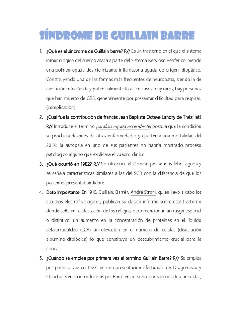 Síndrome de Guillain Barre | PDF | Especialidades Medicas | Medicina ...