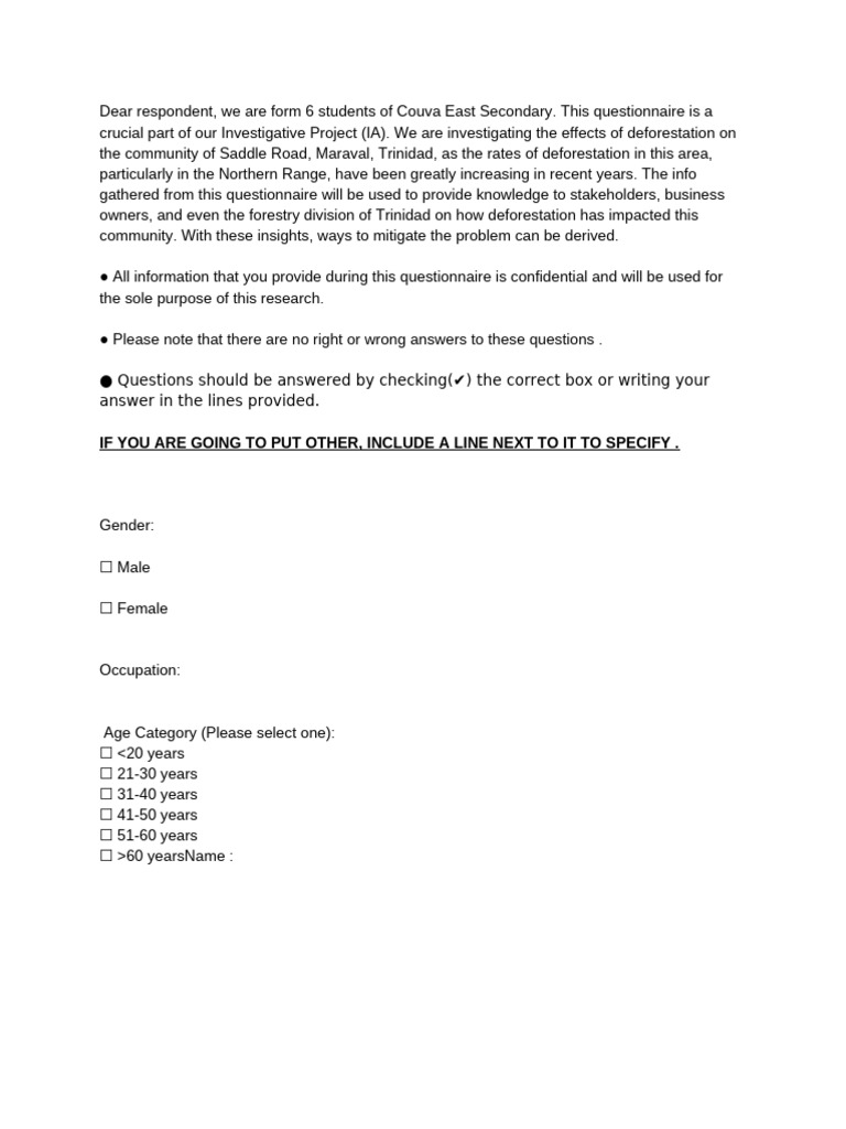 Questionnaire | PDF | Deforestation | Landscape