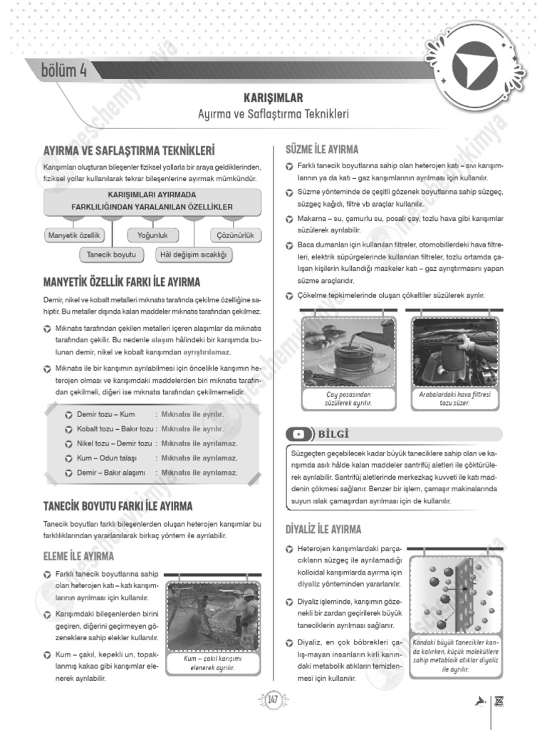 10.sinif Tyt Kimya Karisimlar 4 Ayirma Yontemleri Konu Anlatimi | PDF
